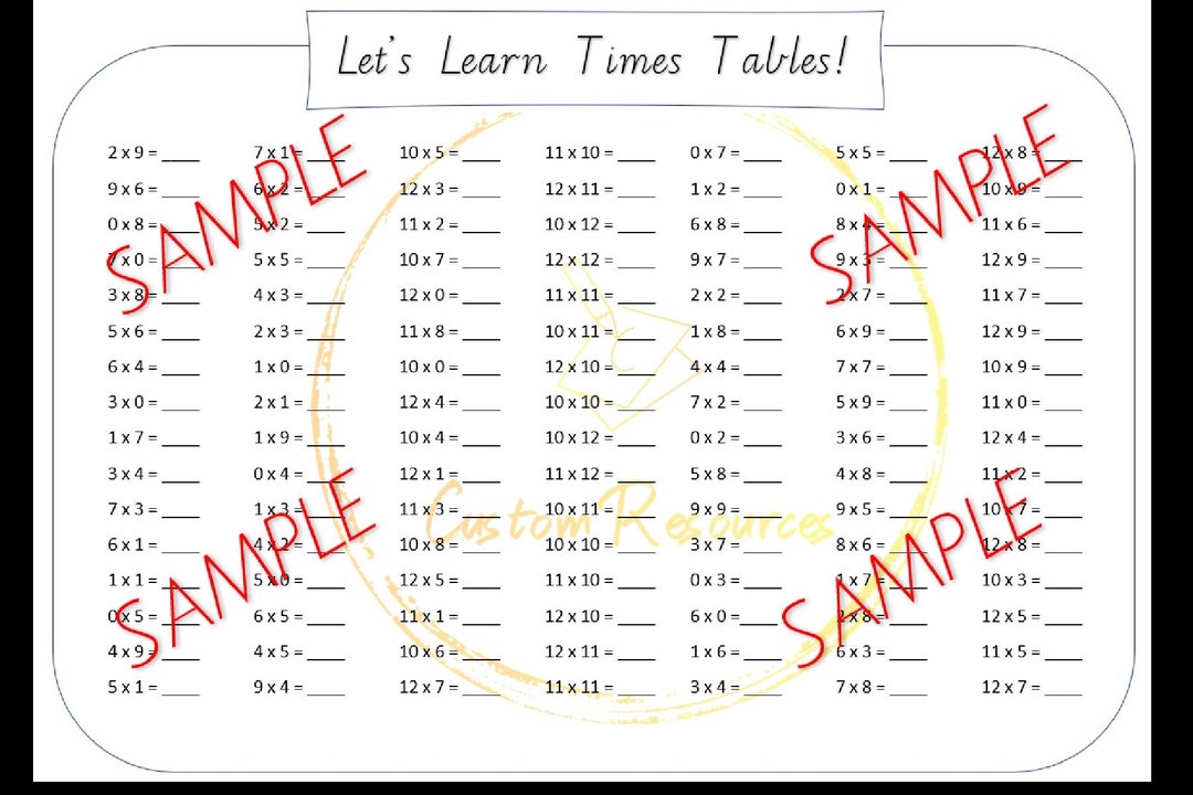Times Tables Worksheet, Maths Drills, Multiplication, Tables ...