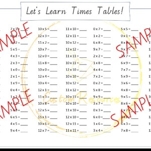 Times Tables Worksheet Maths Drills Multiplication Tables - Etsy