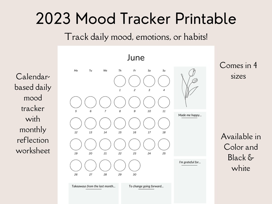 Buy 2023 Daily Mood Tracker Printable PDF. Calendar-based Emotion ...