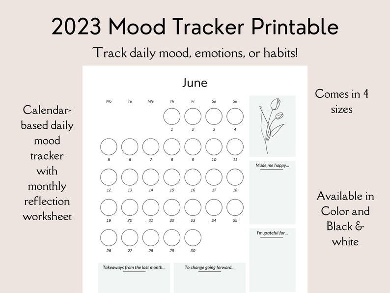 Buy 2023 Daily Mood Tracker Printable PDF. Calendar-based Emotion ...