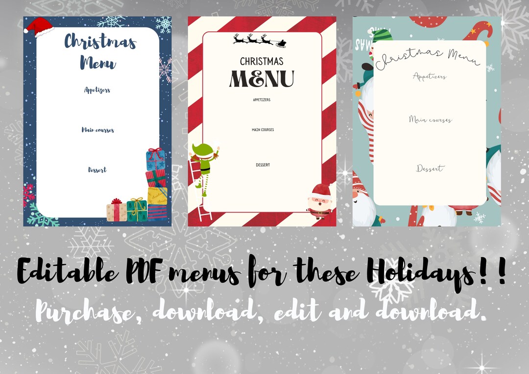 Editable Christmas Menus for the Holidays - Etsy