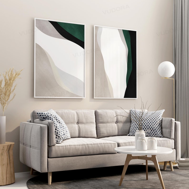2 Piece Mid Century Forest Green Wall Art Poster Print, Large Emerald ...