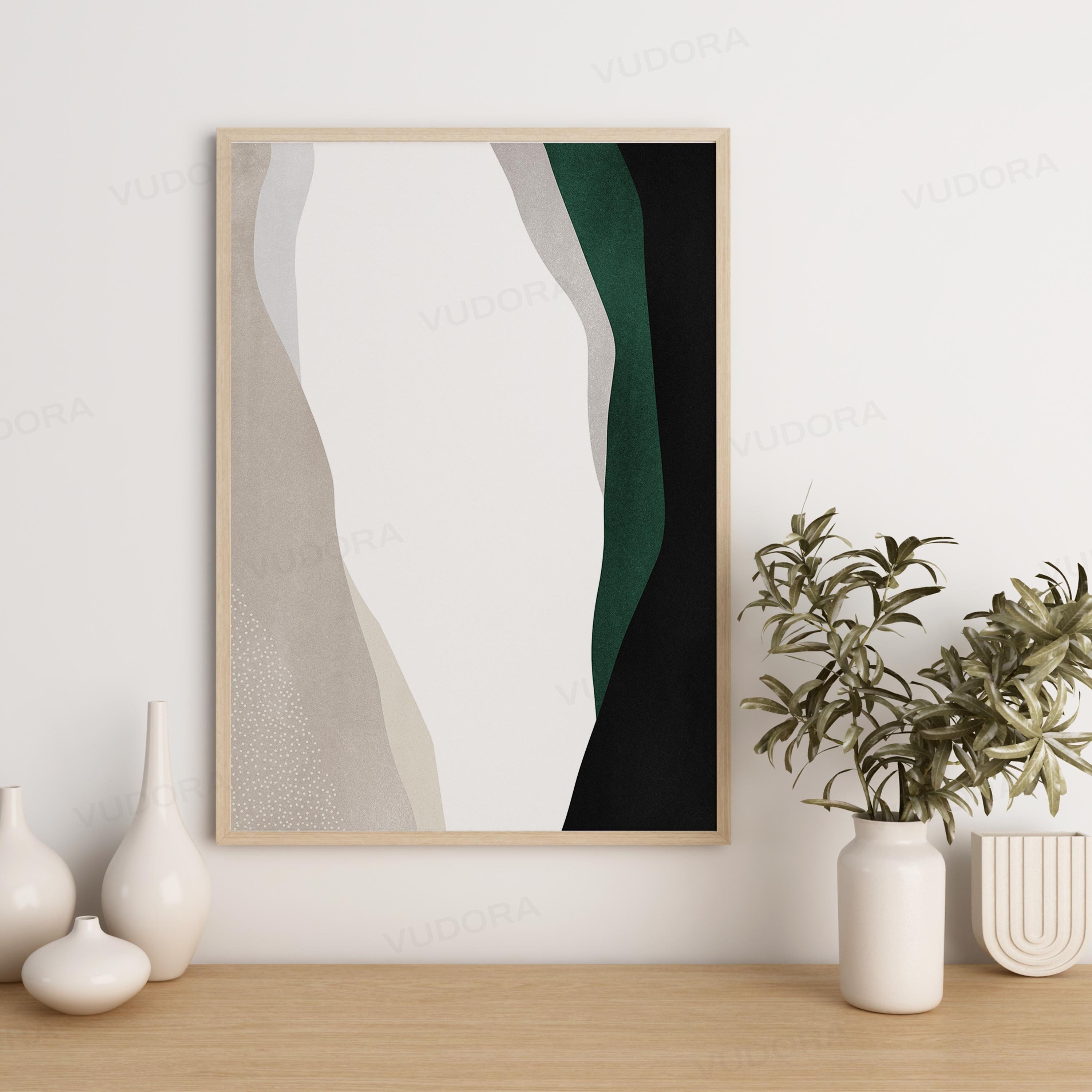 2 Piece Mid Century Forest Green Wall Art Poster Print, Large Emerald ...