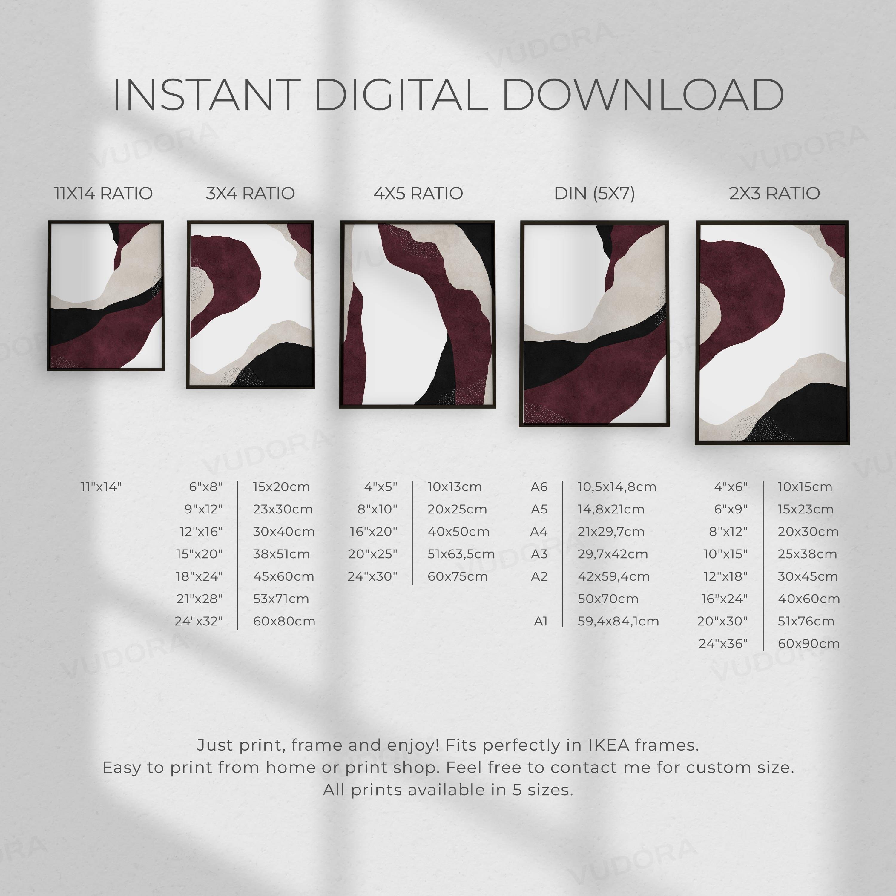 3 Piece Wall Art, Dark Red Wall Art, Printable Wall Art, Set of 3 ...