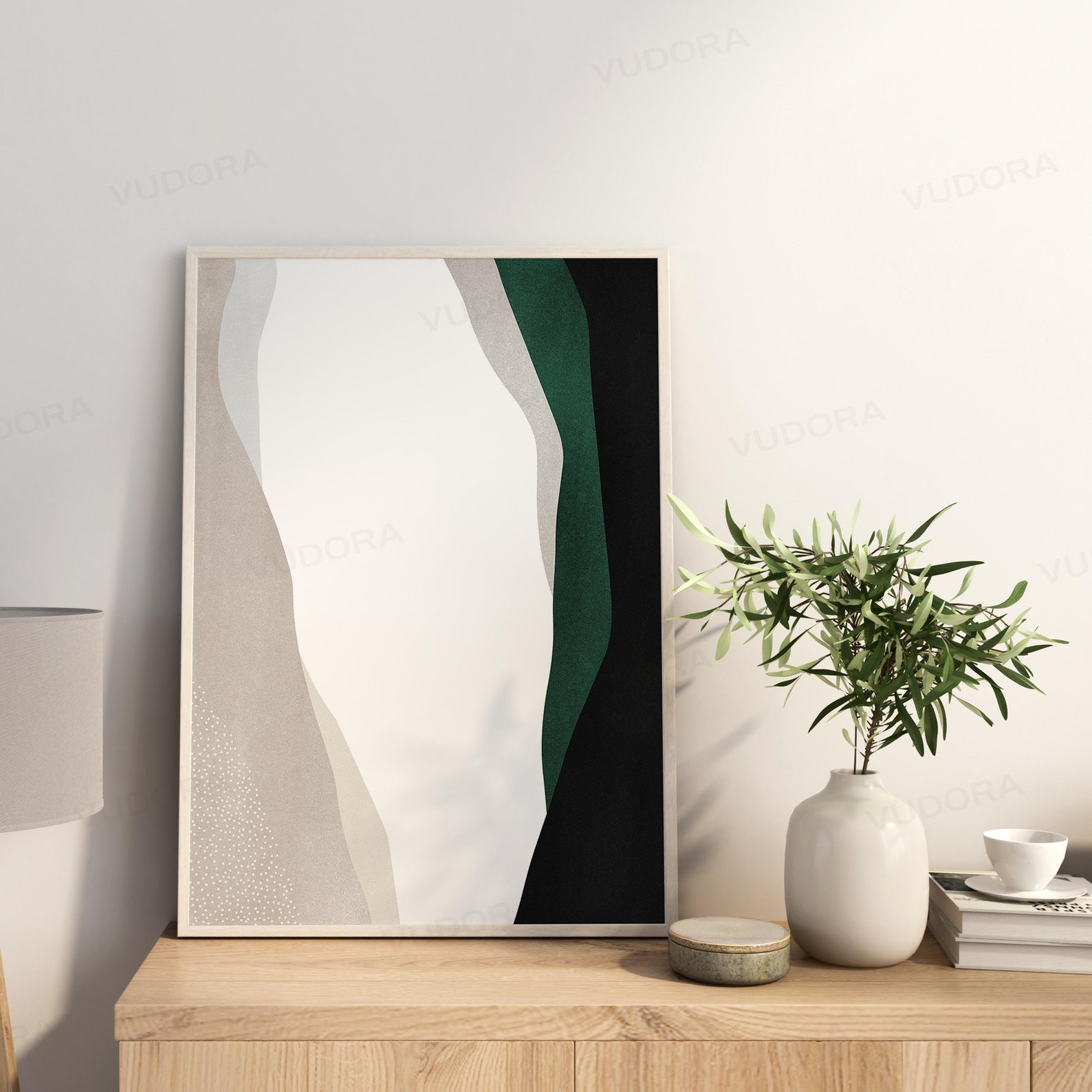 2 Piece Mid Century Forest Green Wall Art Poster Print, Large Emerald ...