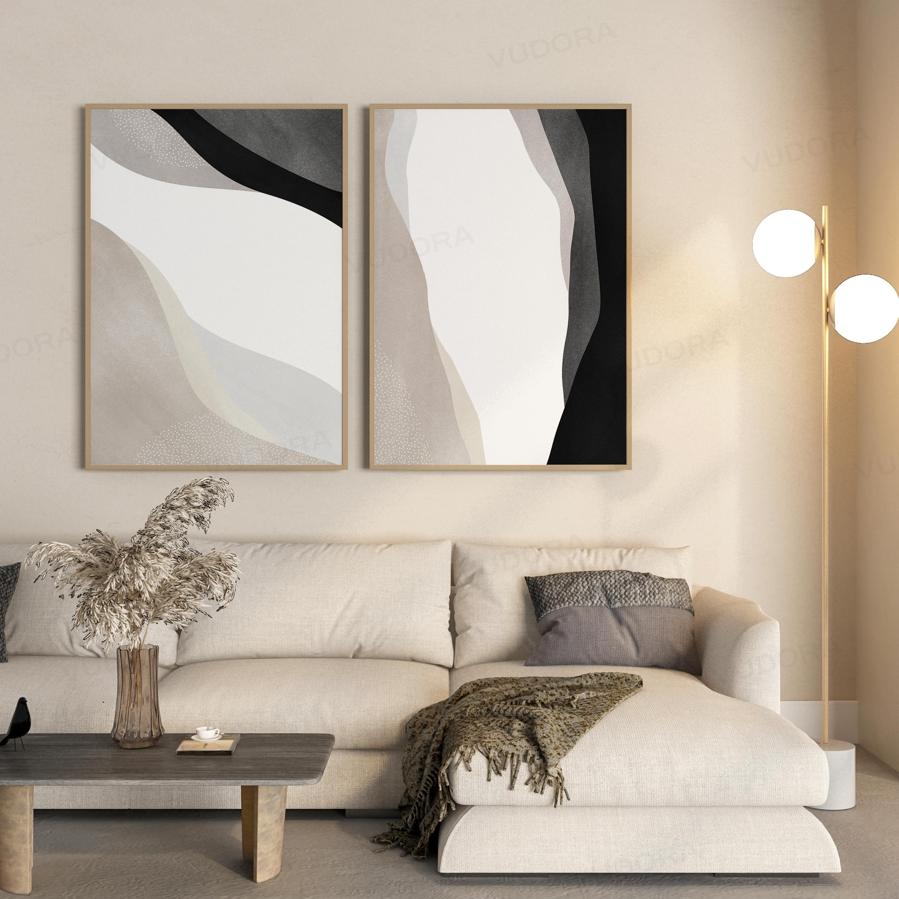 Set of 2 Black Print 2 Piece Art Prints Abstract Poster Set - Etsy