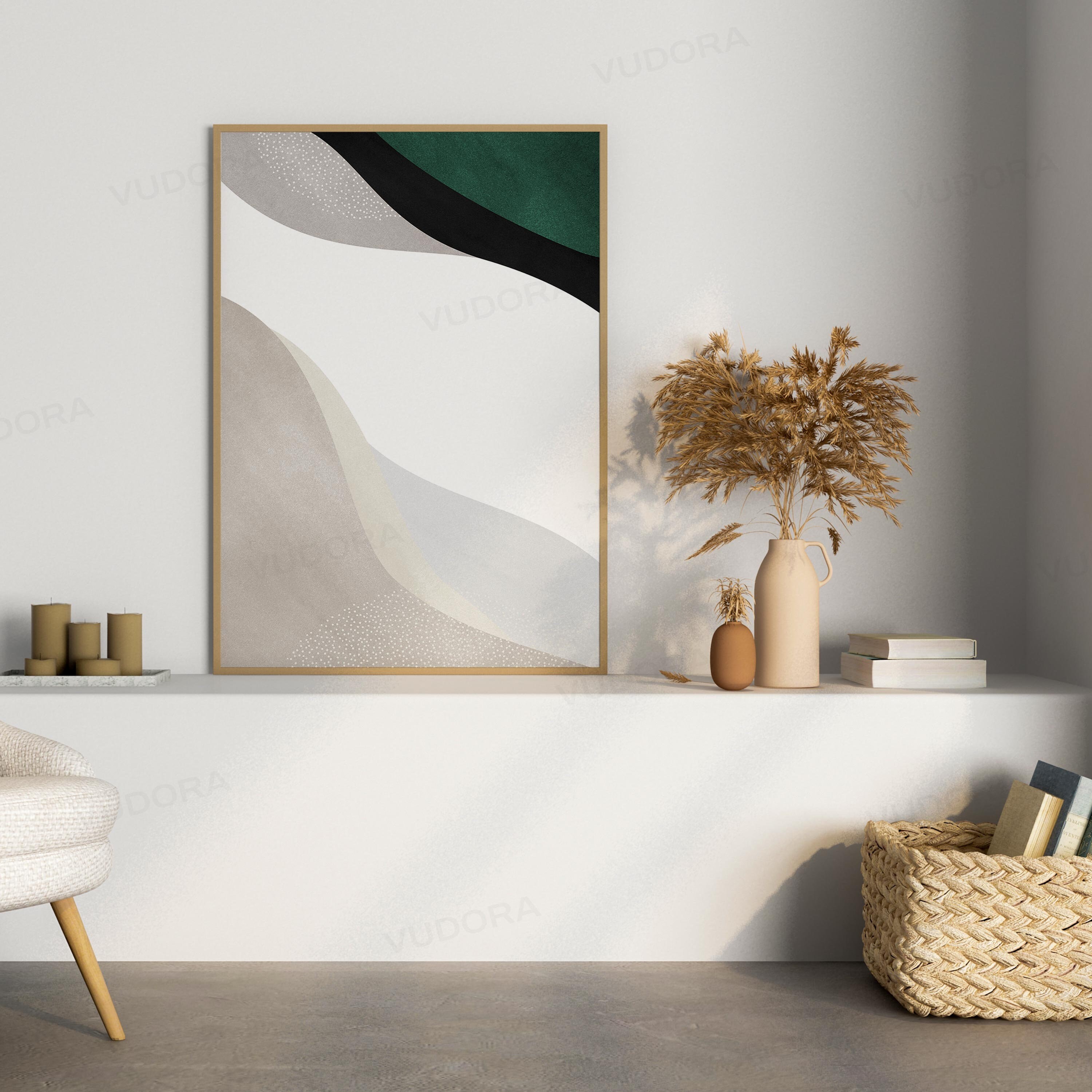 2 Piece Mid Century Forest Green Wall Art Poster Print, Large Emerald ...