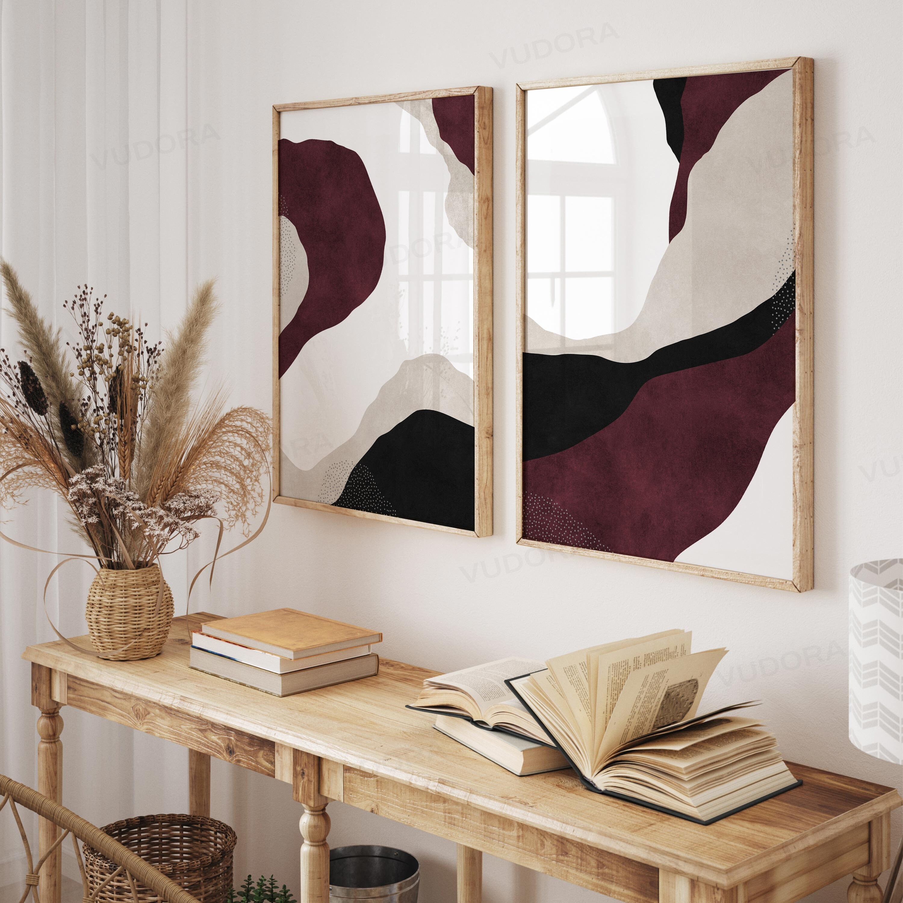 3 Piece Wall Art, Dark Red Wall Art, Printable Wall Art, Set of 3 ...