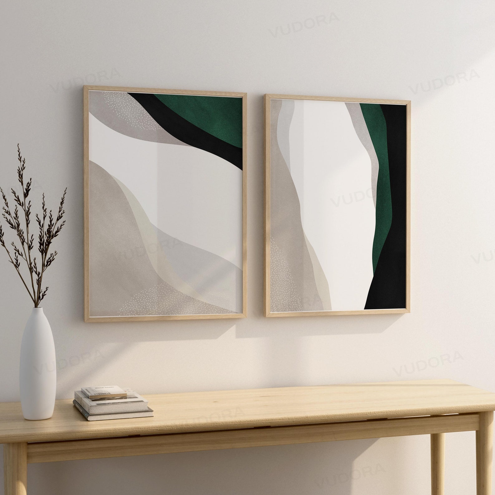 2 Piece Mid Century Forest Green Wall Art Poster Print, Large Emerald ...
