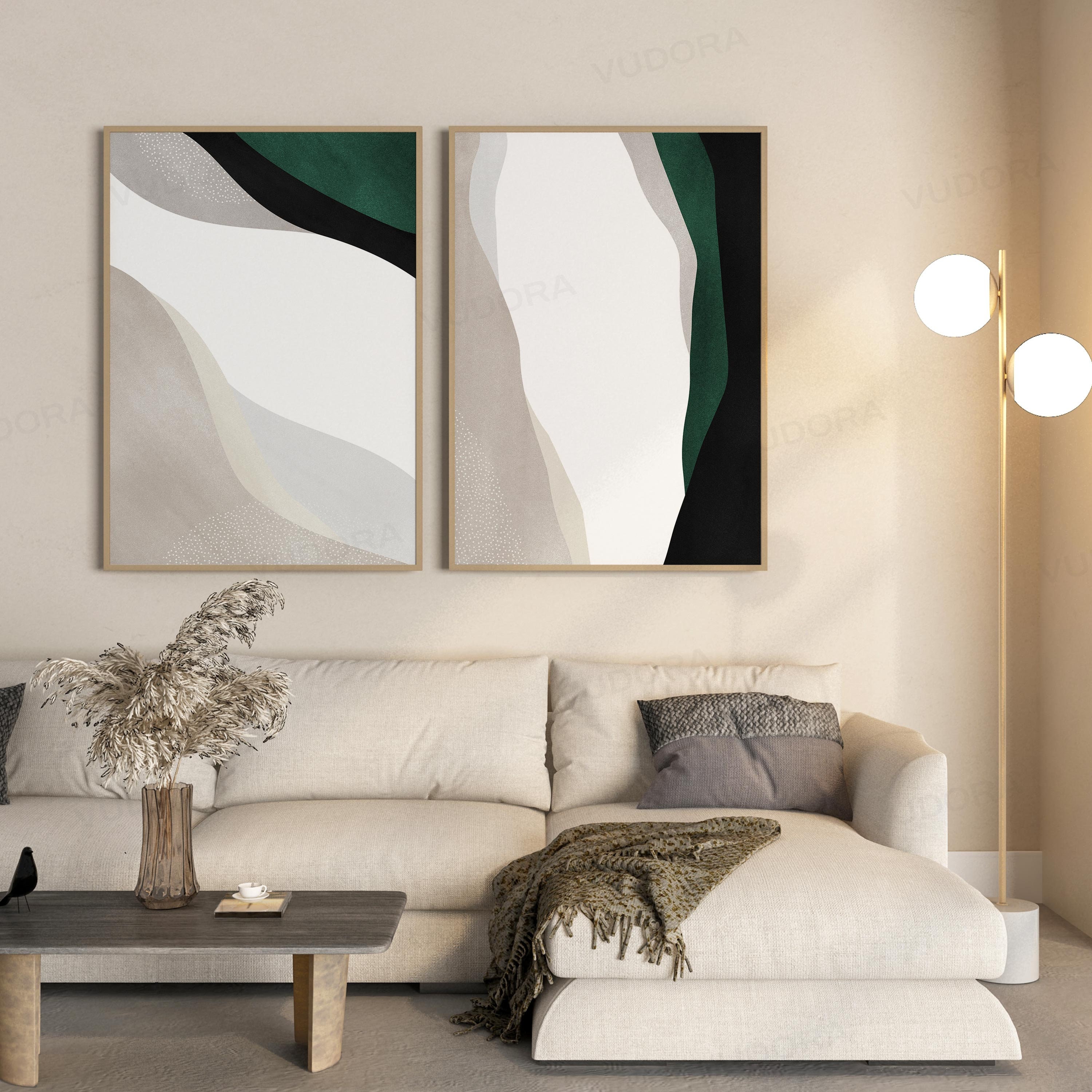 2 Piece Mid Century Forest Green Wall Art Poster Print, Large Emerald ...