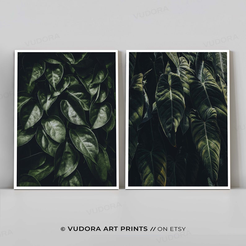 Digital Download Set of 2 Wall Art Green Leaves Poster Tropical Leafs ...
