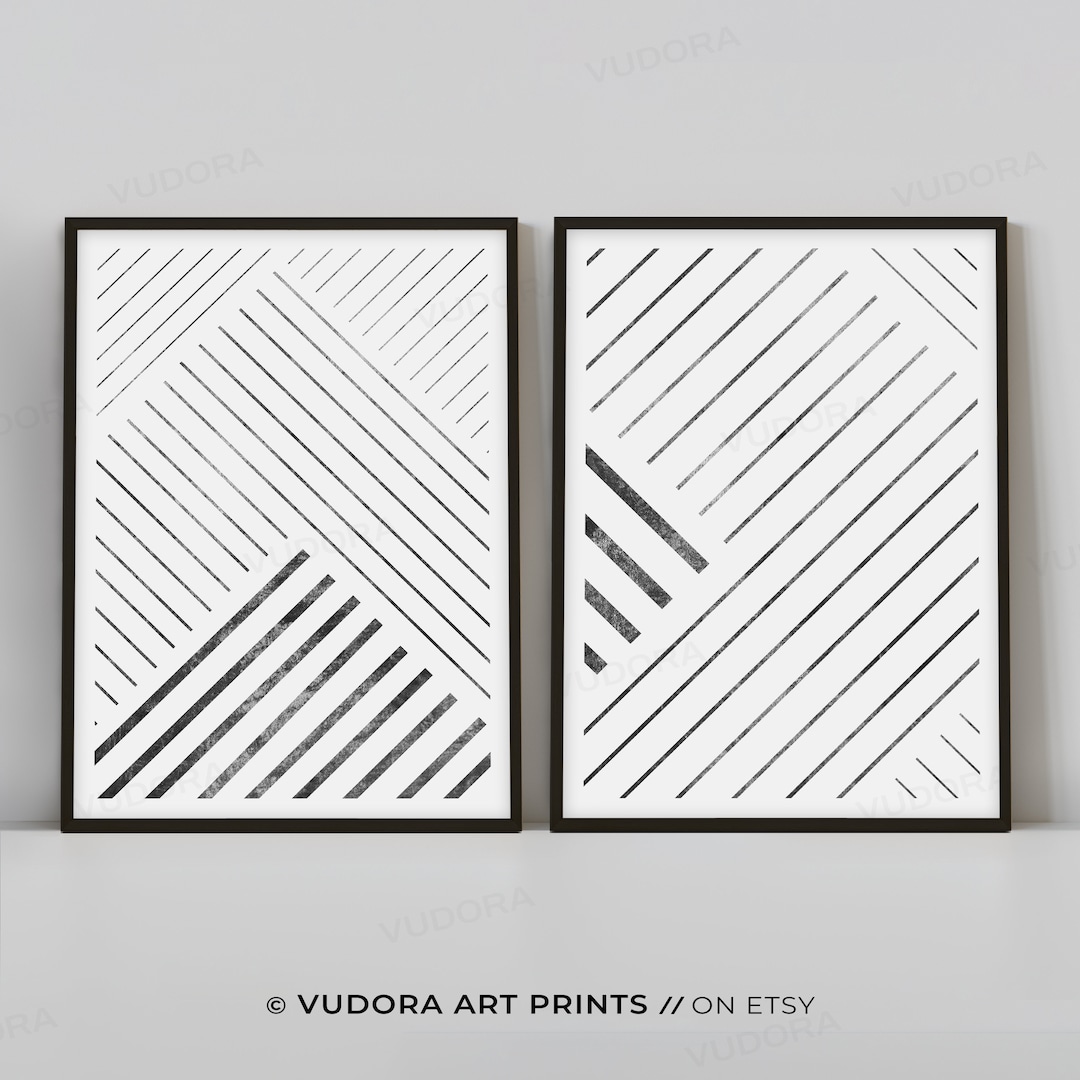 Black White Art, Line Art Prints, 3 Piece Line Art, Line Art Wall Art ...