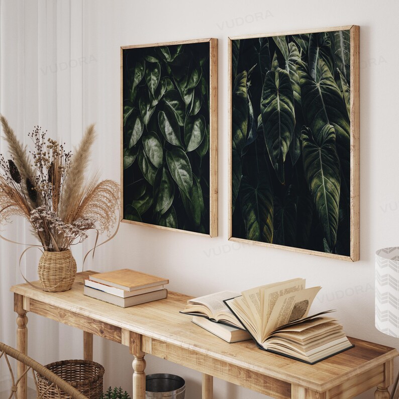 Digital Download Set of 2 Wall Art Green Leaves Poster Tropical Leafs ...