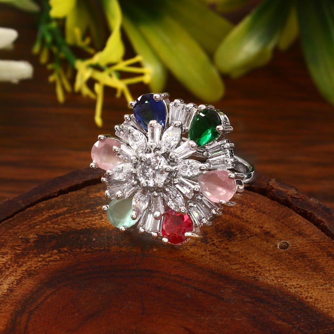 Multi Color Stone Ring, American Diamond Ring, AD Ring, Cubic Zircon ...