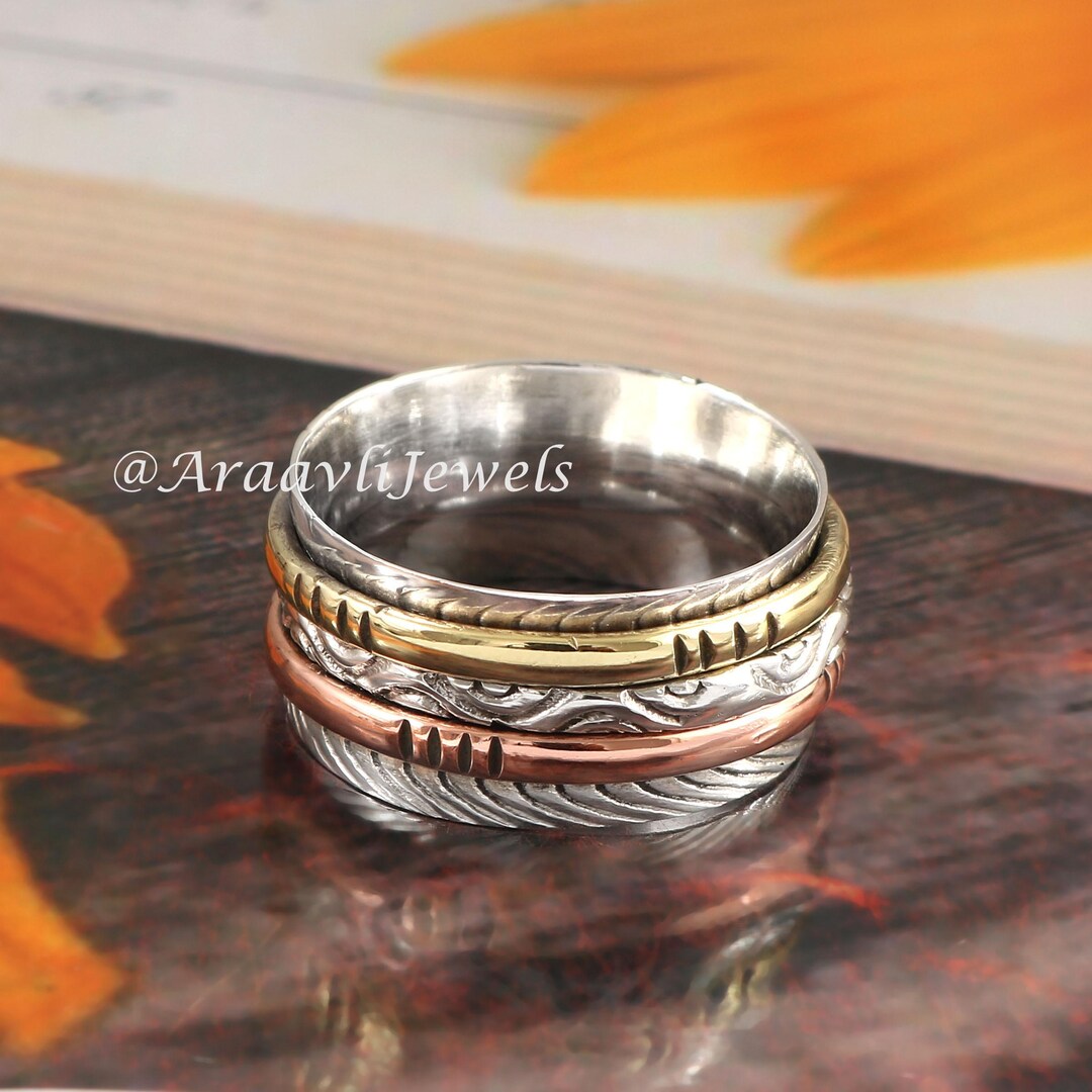 Fidget Ring, Wave Design Spinner Ring, Nature Ring, 925 Sterling Silver ...