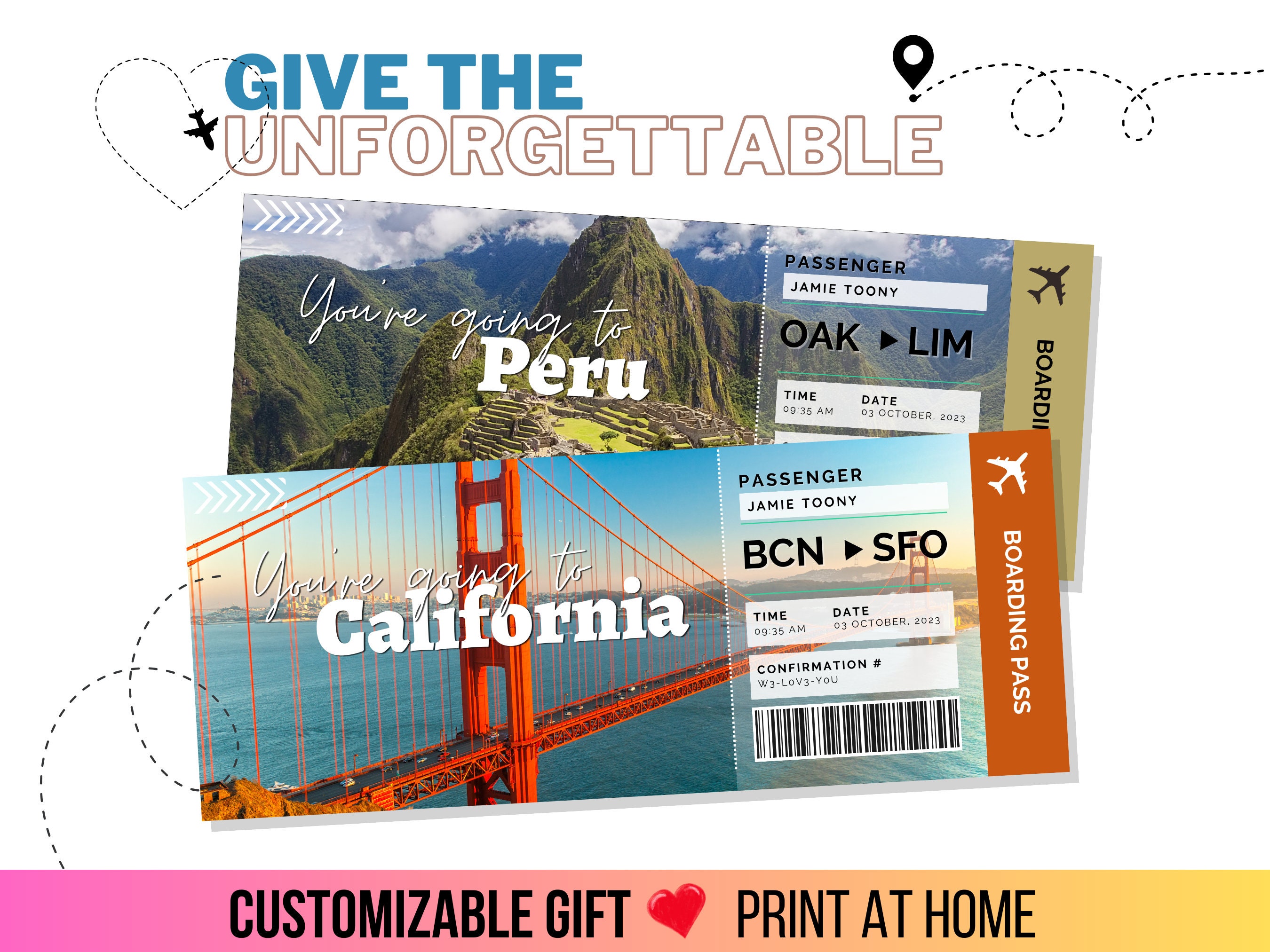 Personalized Travel Boarding Pass, Surprise Custom Airplane Ticket ...