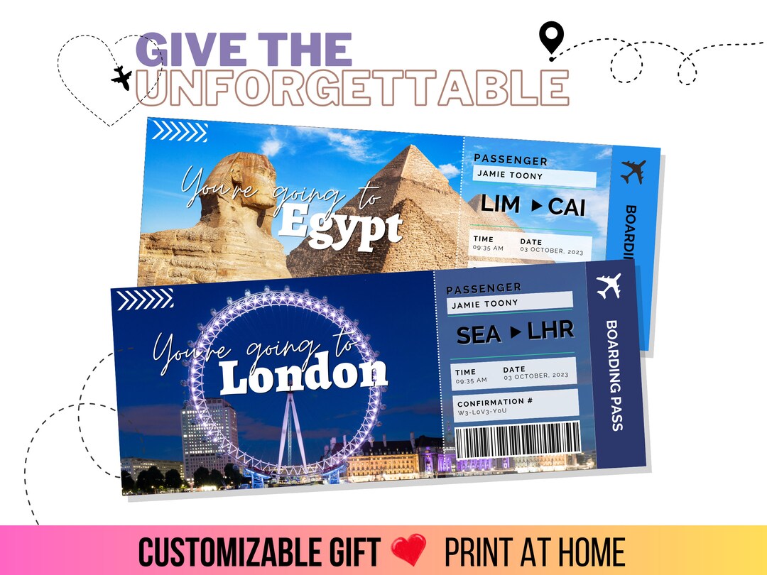 Personalized Travel Boarding Pass, Surprise Custom Airplane Ticket ...