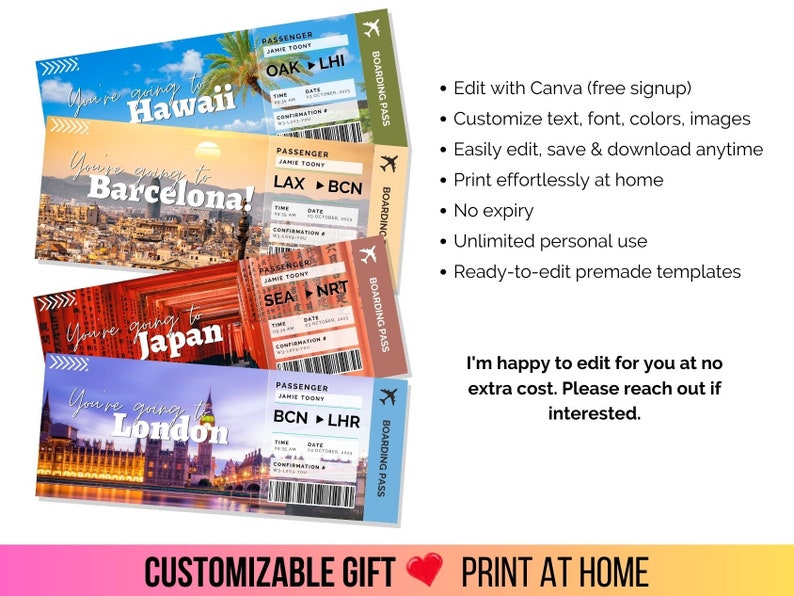 Personalized Boarding Pass | Print at Home, Surprise Trip, Holiday Gift ...