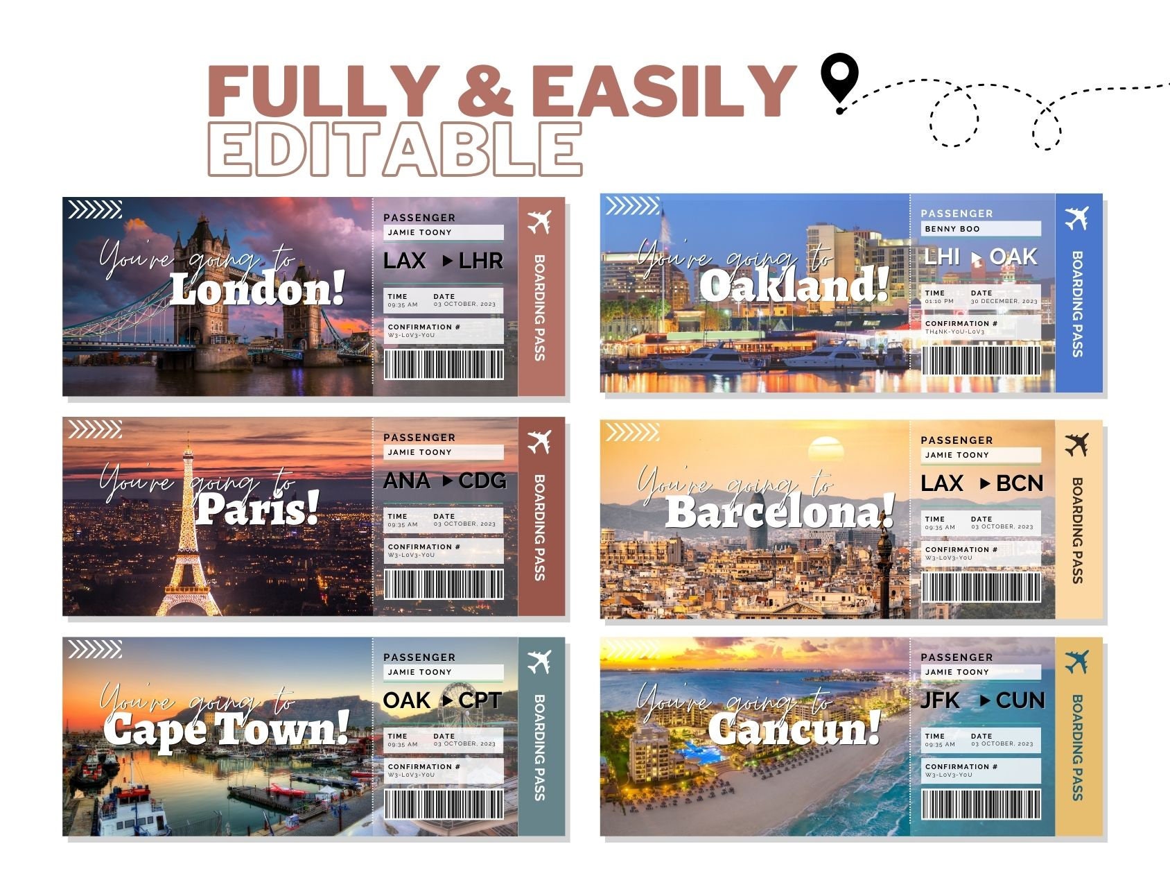 Personalized Travel Boarding Pass, Surprise Custom Airplane Ticket ...