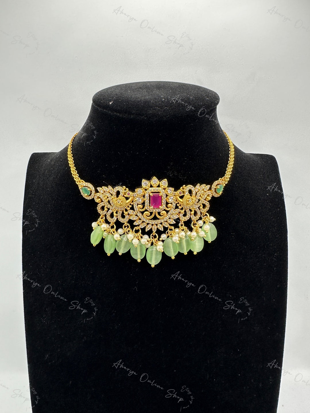 Designer Jewelry Set With Mint Green Pearls Neckwear/choker With ...