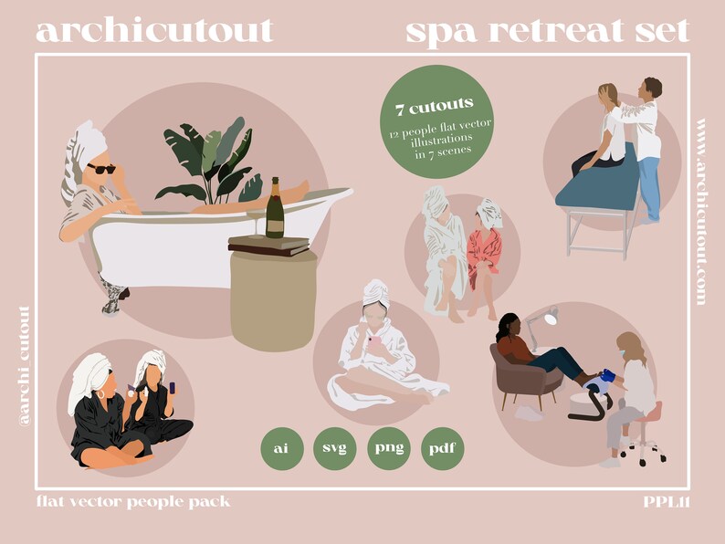 Spa Retreat Architectural Cutout Flat Vector People - Etsy