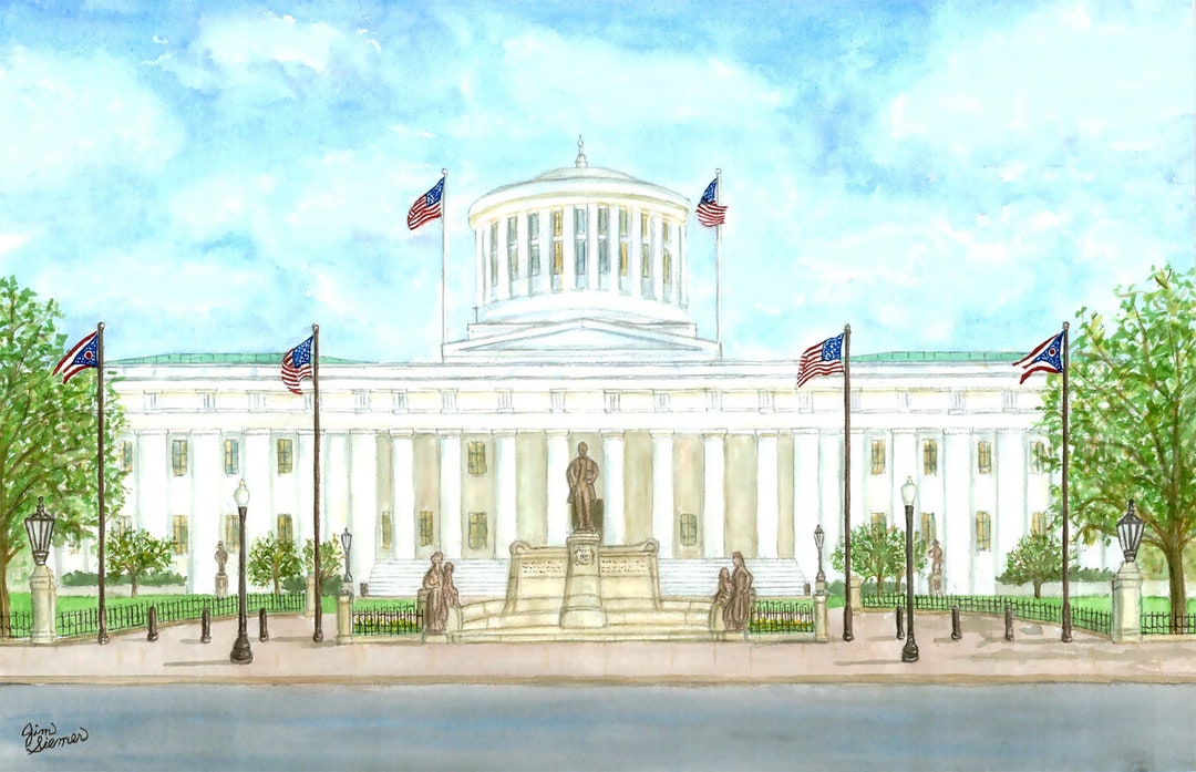 Ohio Statehouse, Columbus Watercolor Print, Columbus Watercolor, Ohio ...