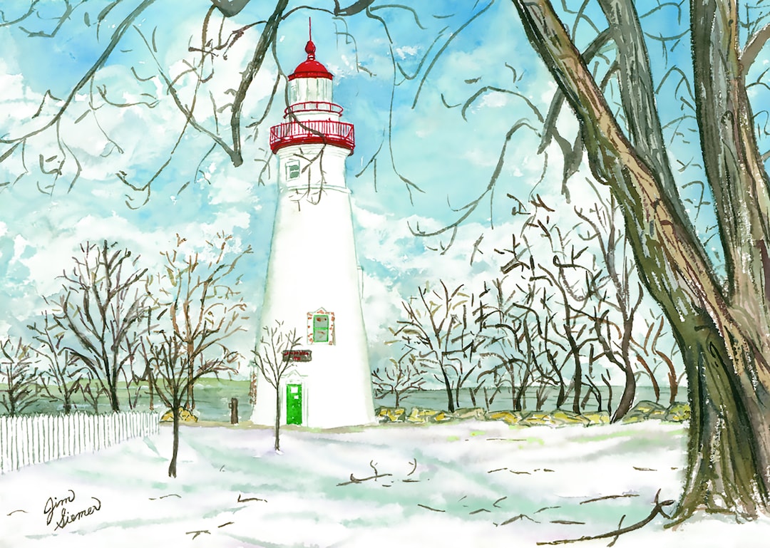 Marblehead Lighthouse in Winter, Marblehead Lighthouse, Lake Erie Art ...