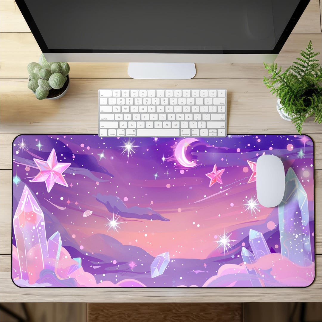 Pink Purple Night Sky Crystals Desk Mat | Lofi Witchy Celestial ...