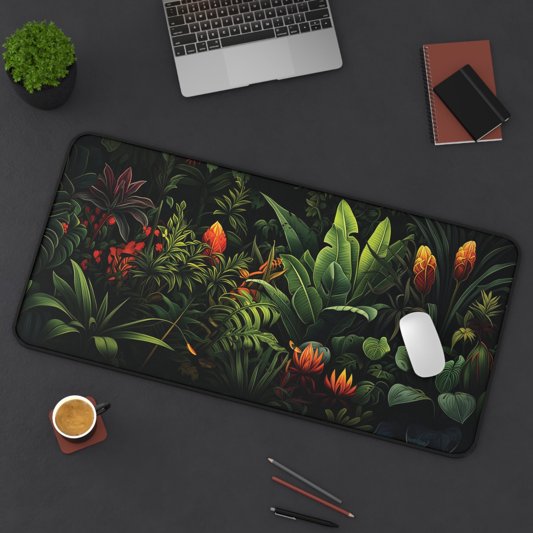 Cottagecore Dark Green Jungle Desk Mat | Botanical Desk Mat | Forest ...