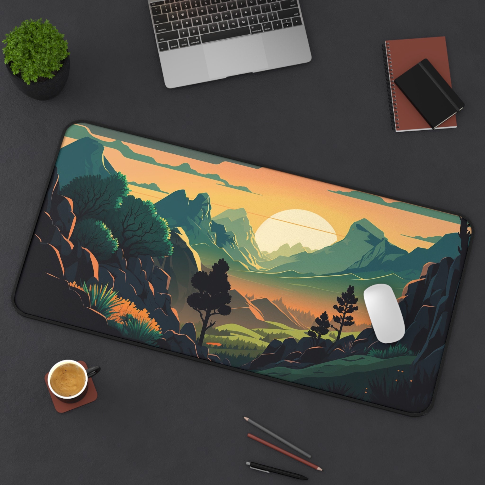Nature Landscape Desk Mat | Beautiful Sunset Desk Mat | Mountain View ...