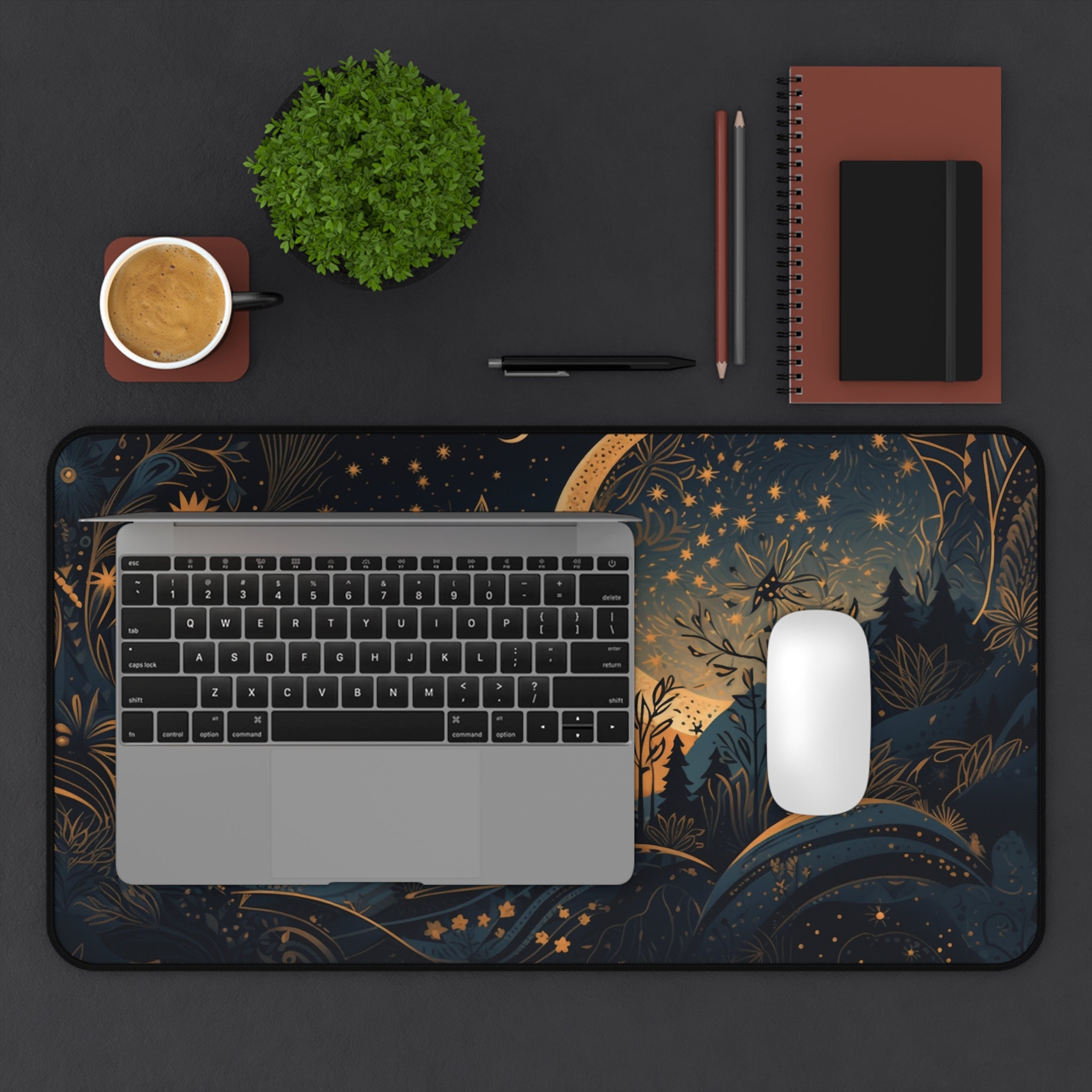 Dark Blue Celestial Desk Mat | Beautiful Landscape Desk Mat | Mystical ...