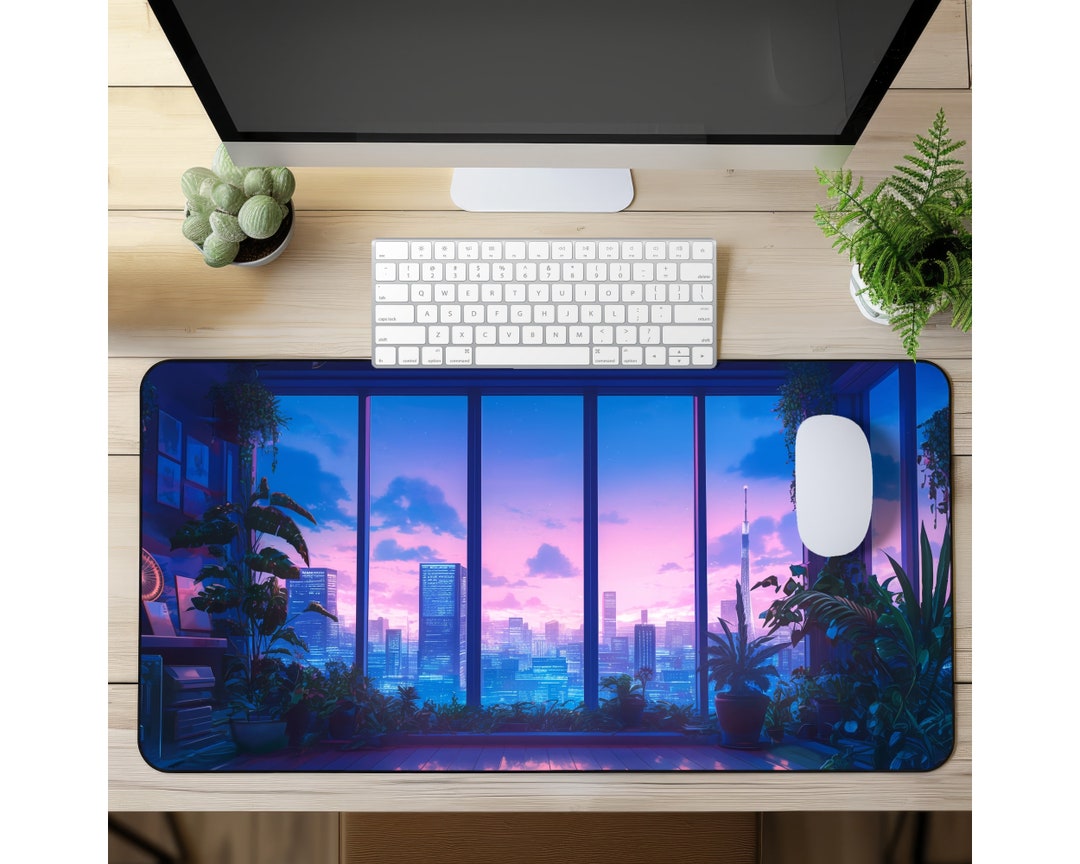 Lofi Cosy City Night Skyline Desk Mat | Gaming Setup Mousepad | Gift ...
