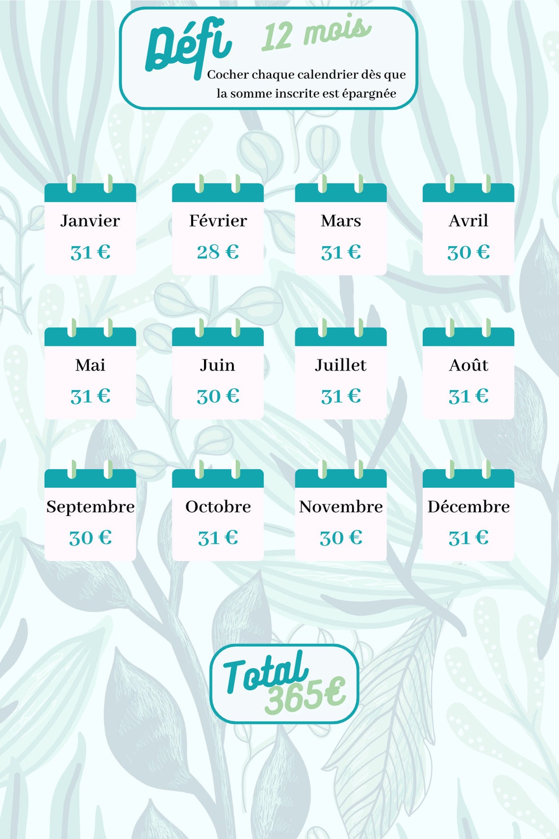 Imprimable, à imprimer- trackers budget - 6 fiches défis budgétaires ...