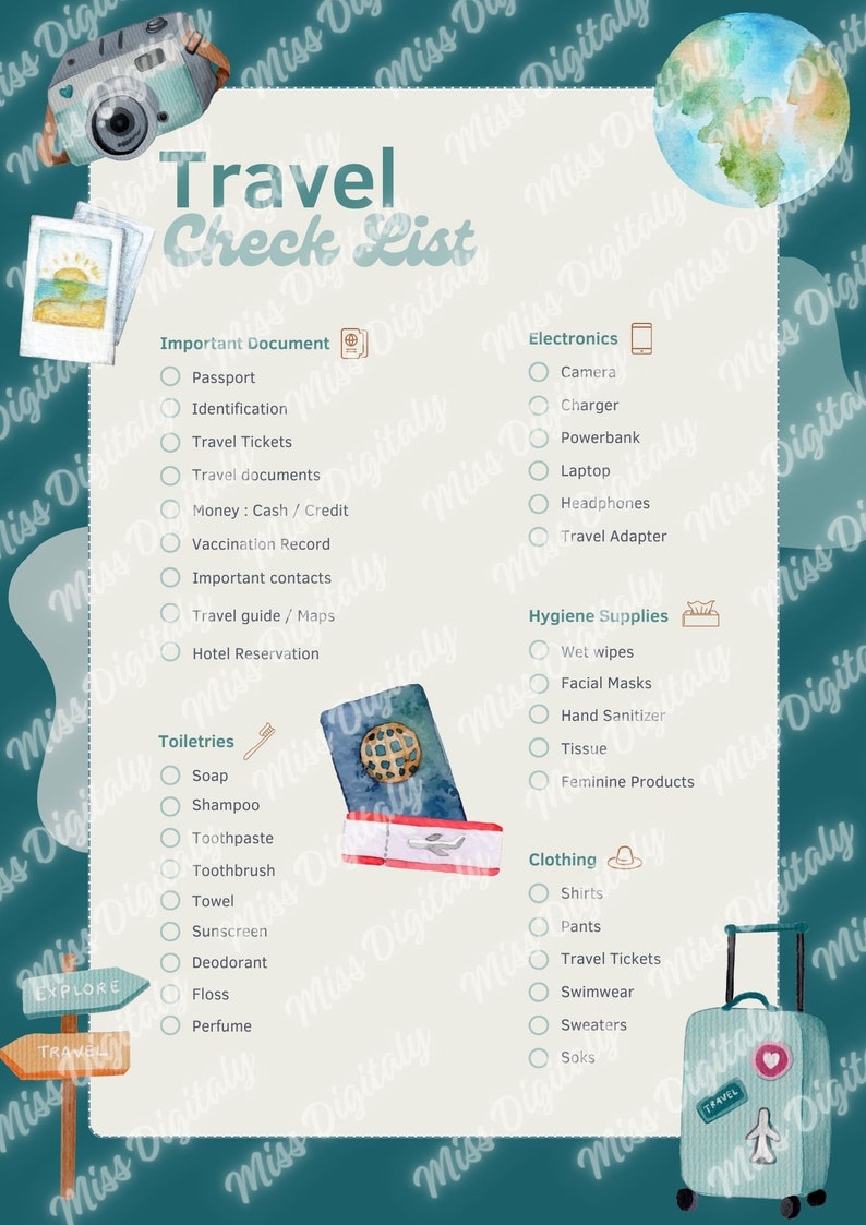 Downloadable and Printable Travel Checklist PDF: Stay Organized On-the ...