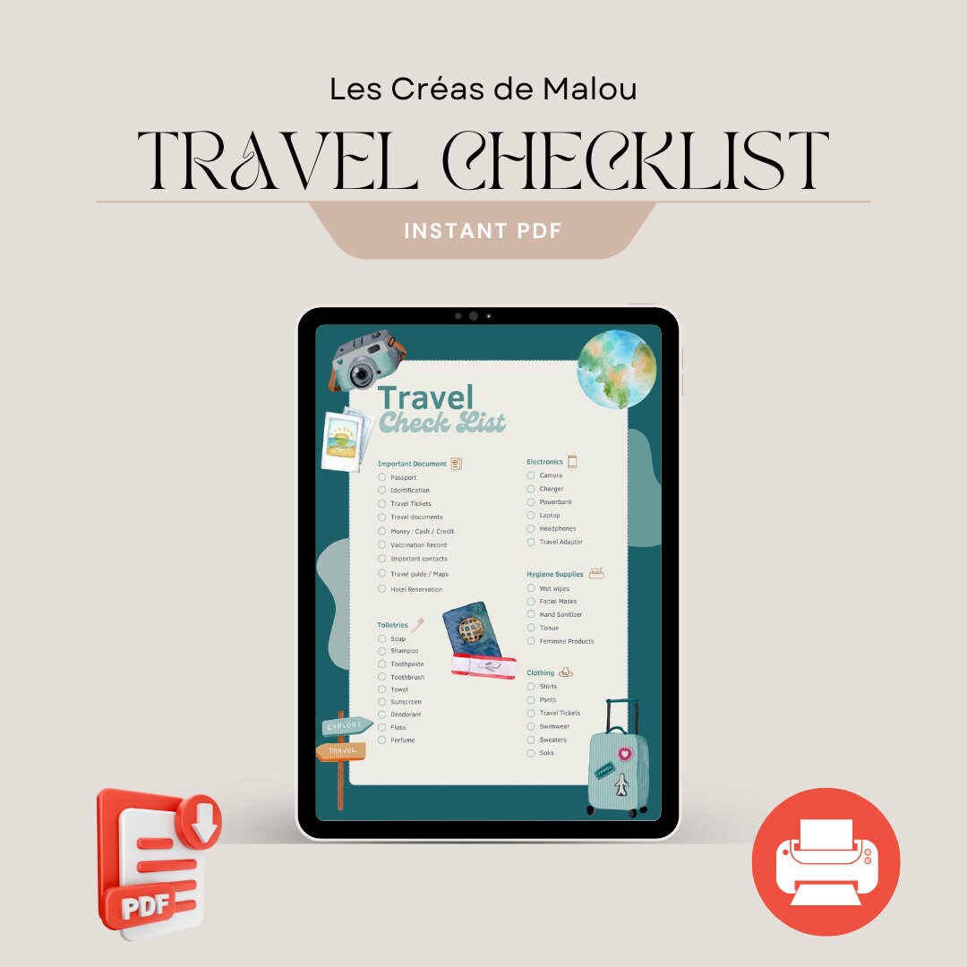 Downloadable and Printable Travel Checklist PDF: Stay Organized On-the ...