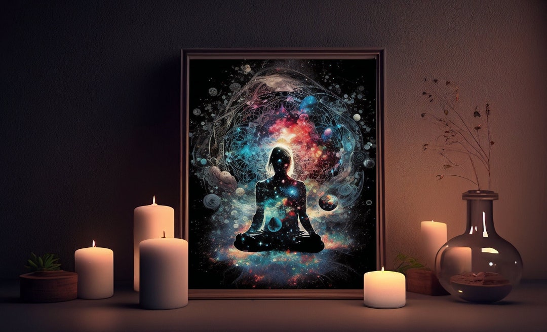 Spiritual Wall Art Meditation Print Yoga Meditating Woman Mystical ...