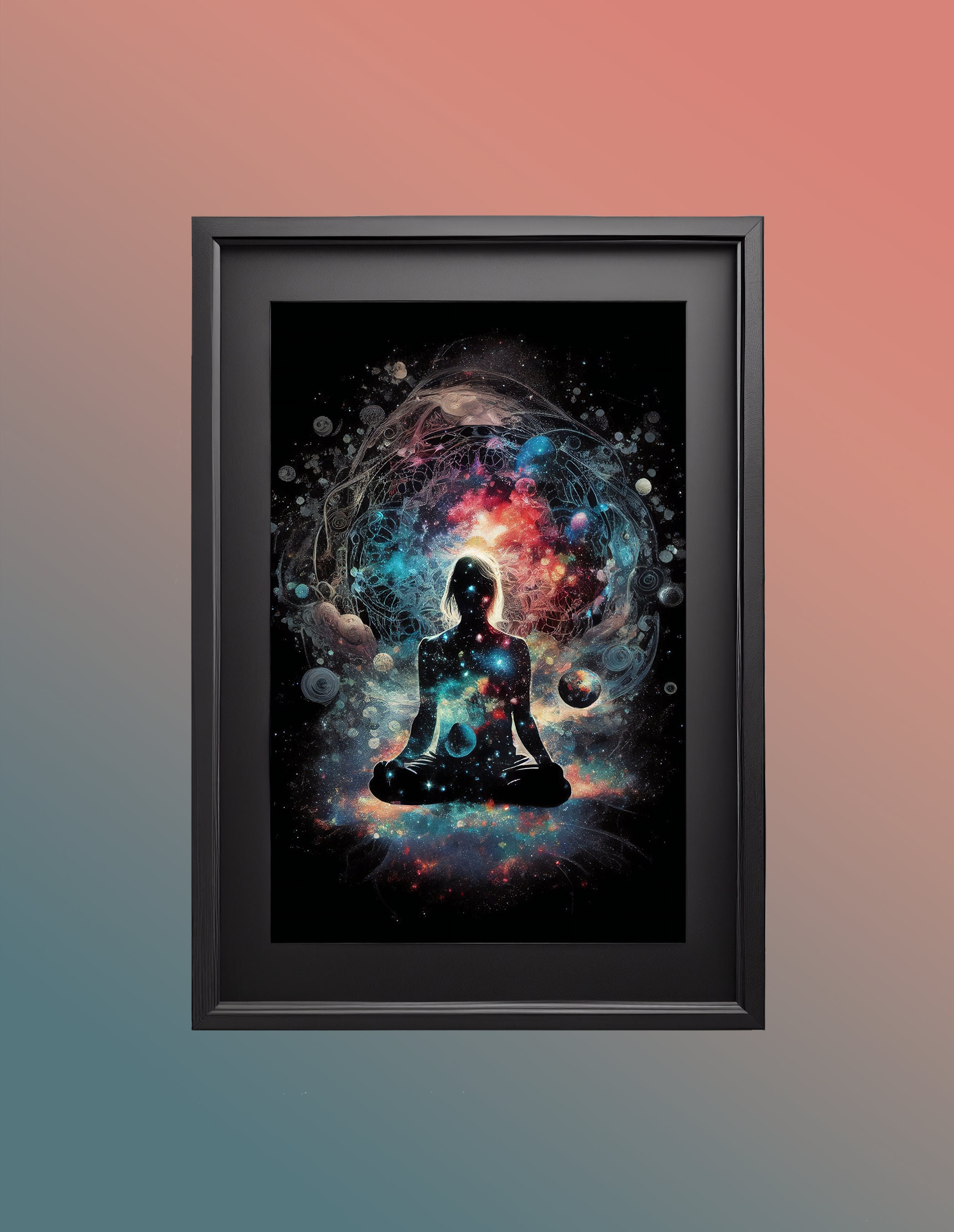 Spiritual Wall Art Meditation Print Yoga Meditating Woman Mystical ...