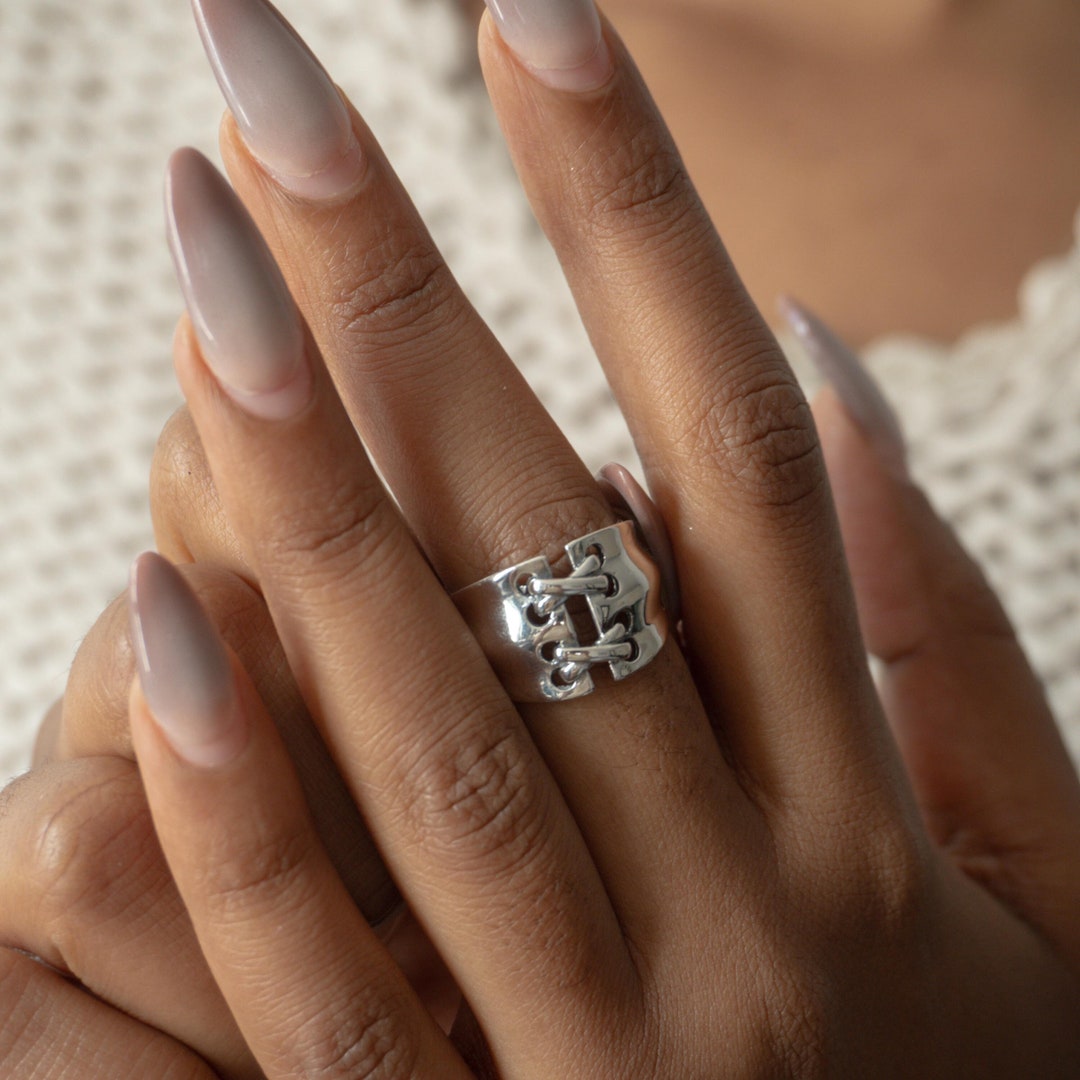 Bold Chunky Unique Silver Ring: Adjustable Eccentric Geometric Stacking ...