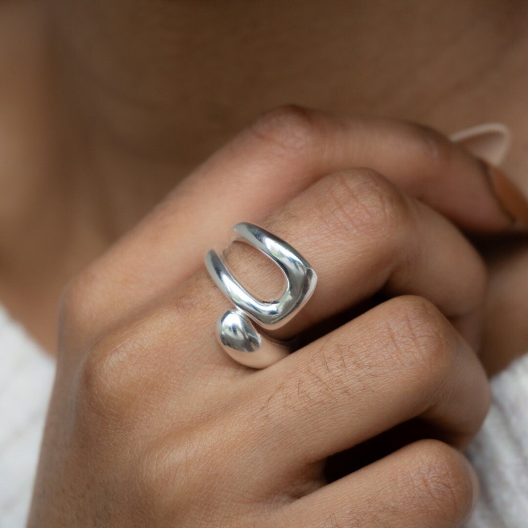 Chunky Silver Thick Ring, Bulky Geometric Thumb Ring, Edgy Stackable ...
