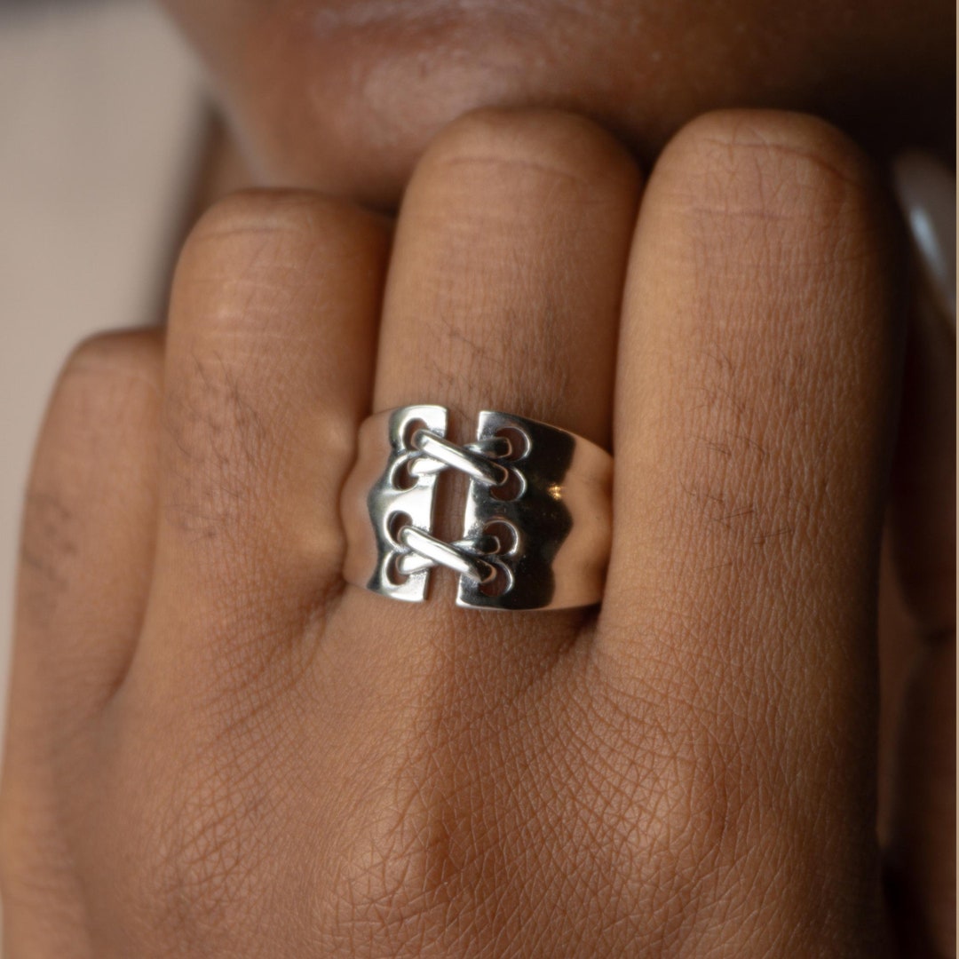 Chunky Thick Adjustable Ring: Unique Edgy Silver Jewelry, Women's ...
