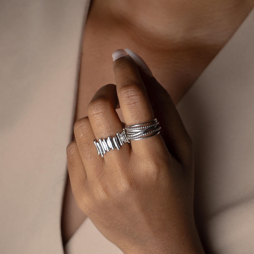 Chunky Stackable Silver Eccentric Rings: Unique Dainty Edgy Rings, Bold ...