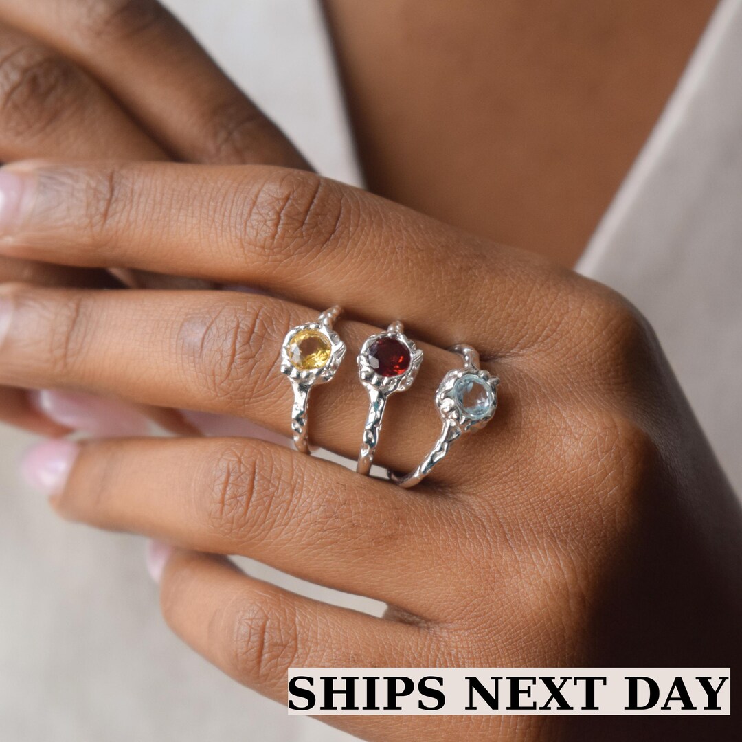 Unique Stackable Birthstone Silver Rings : Bold Eccentric Gemstone ...