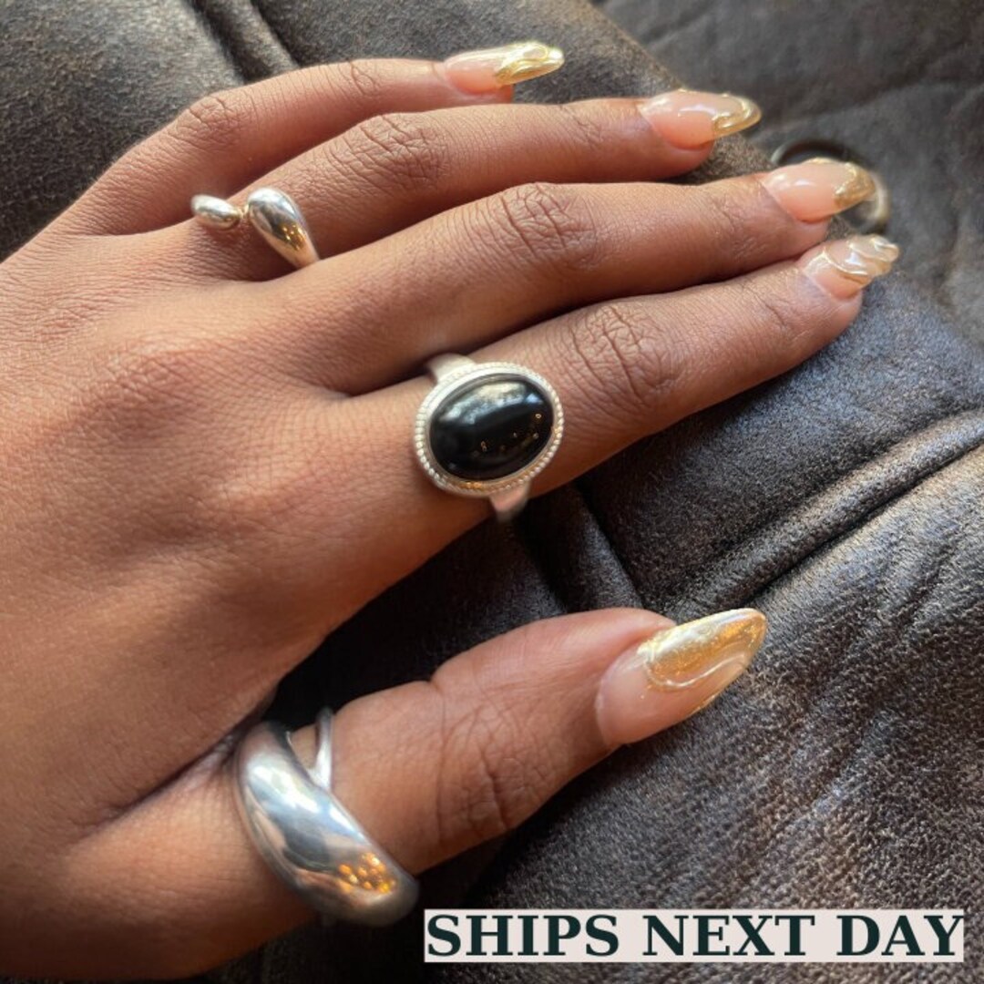 Sterling Silver Edgy Ring Set,chunky Gemstone Stackable Rings for Women ...