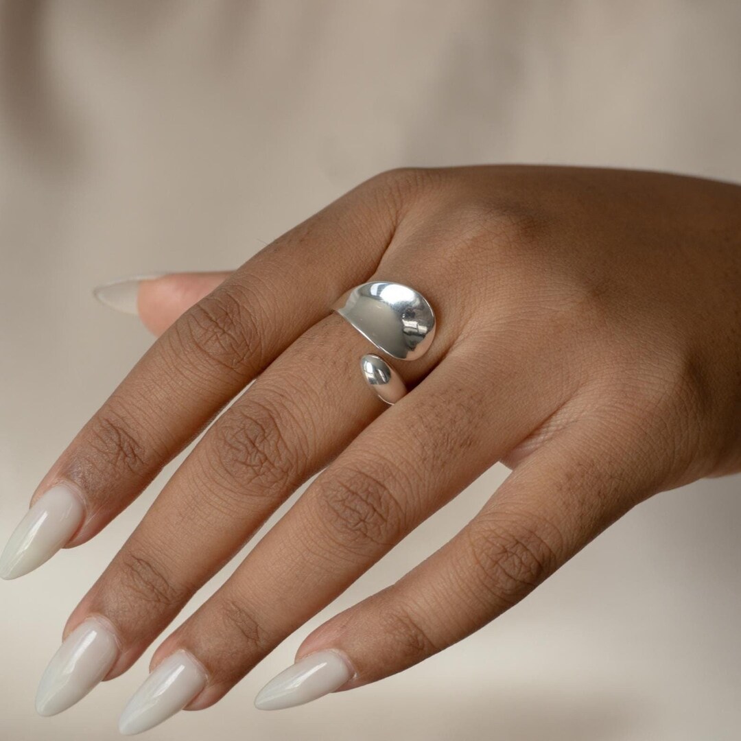 Women's Thick Unique Edgy Silver Ring: Adjustable Dainty Eccentric Ring ...