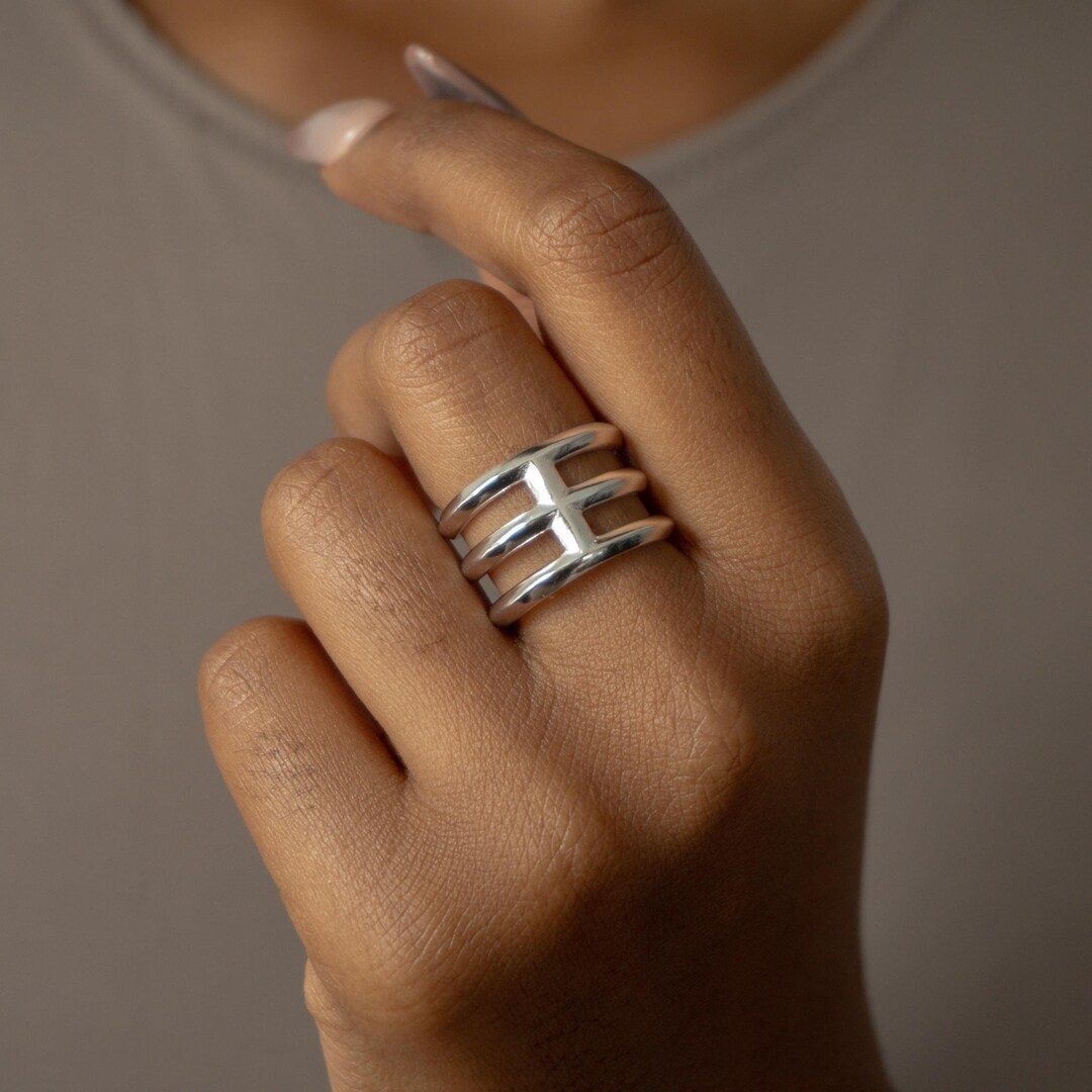 Silver Thick Stacking Thumb Ring, Adjustable Bulky Chunky Ring, Unique ...