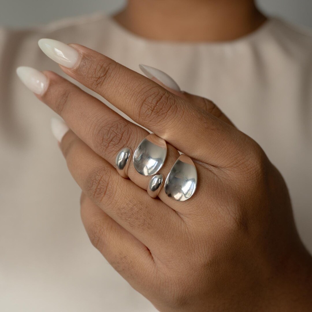 Chunky Bold Stackable Silver Rings: Adjustable Eccentric Unique Jewelry ...