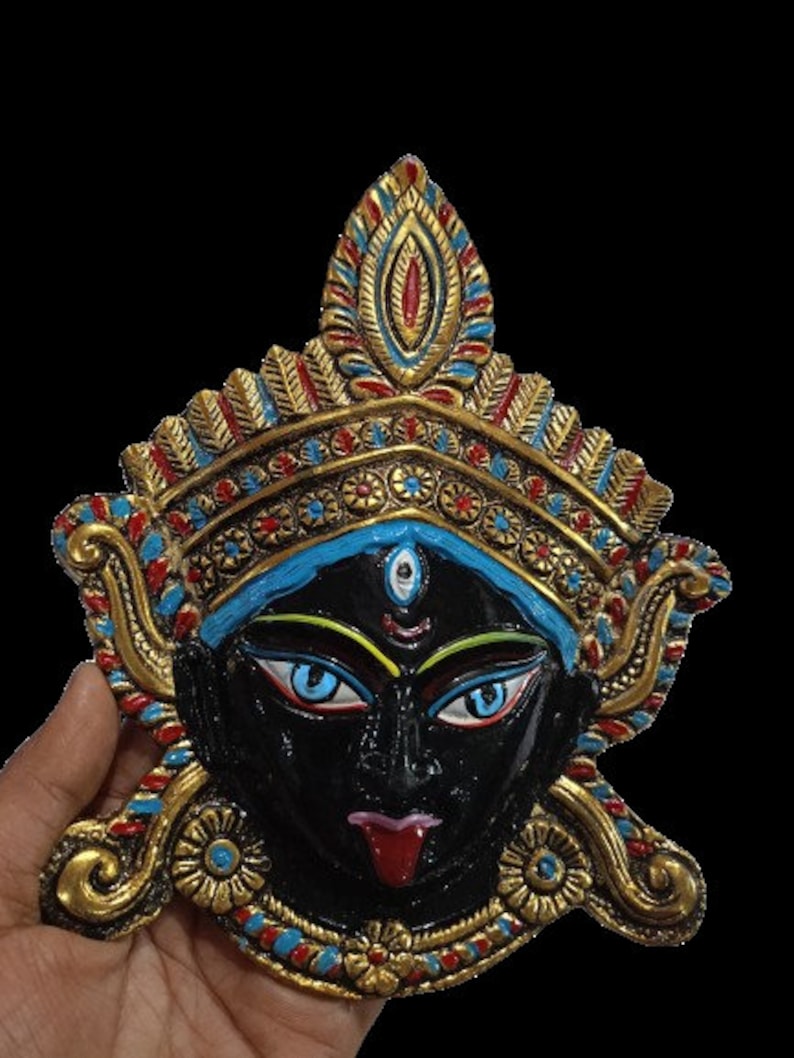 Maa Kali Face Statue 7 Mix Metal Goddess Kalika Faced Wall Hanging Devi ...