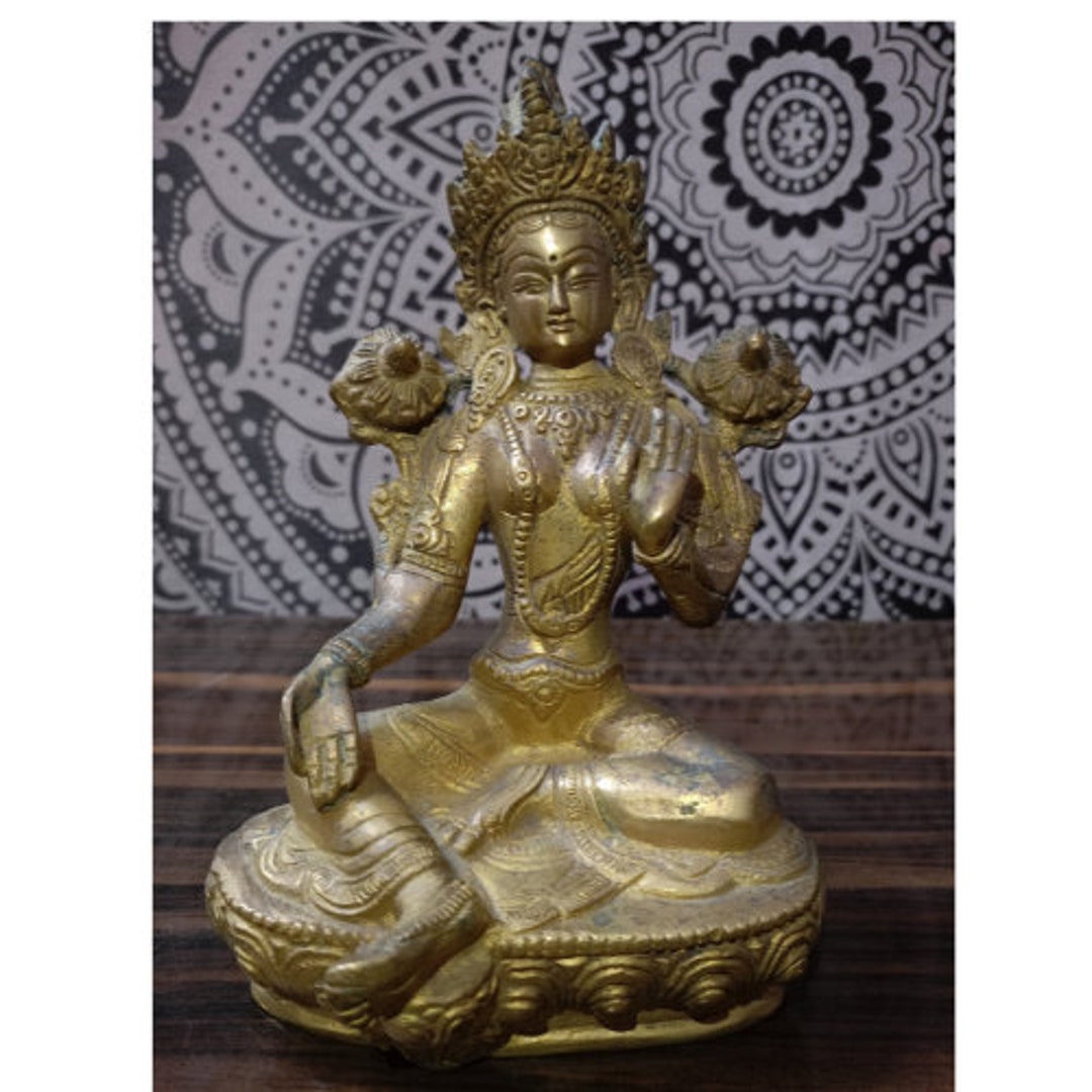 Vintage Brass the Green Tara Buddha Statue, Khadi Ravani, Jetsun Dolma ...