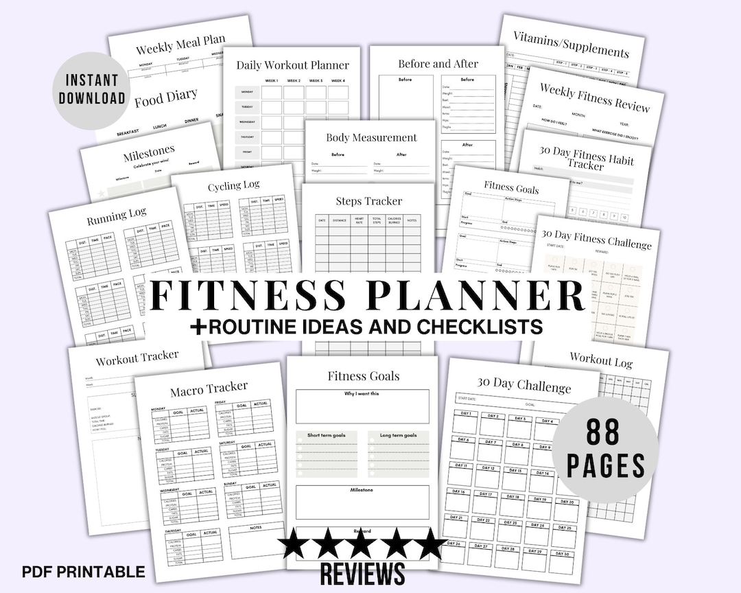 Printable Fitness Checklists, Printable Workout Planner, Exercise ...