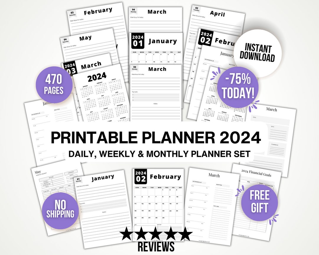 Printable 2024 Planner, 2024 Planner Printable, 2024 Diary Printable ...